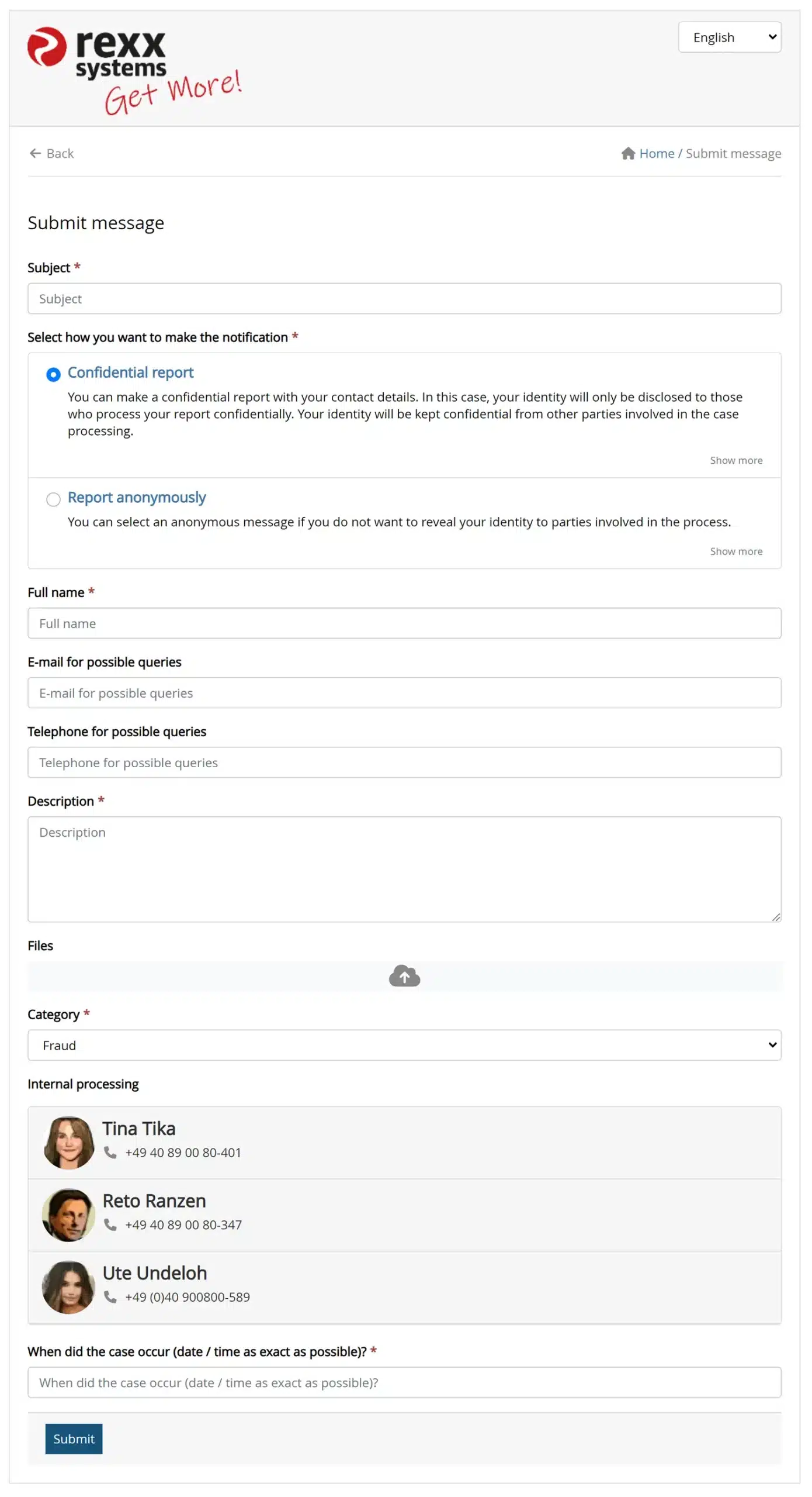 Whistleblowing system in the rexx Suite